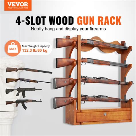 Vevoe Gun Rack Wood Gun Rack Wall Mount Gun Display Rack Holds 4