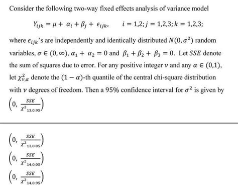 Solved Consider The Following Two Way Fixed Effects Analysis