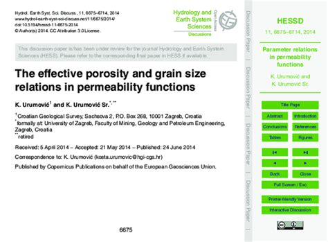 Pdf The Effective Porosity And Grain Size Relations In Permeability