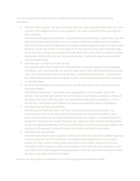 Learning Journal Unit 3 Data Structure Your Learning Journal Entry Must Be A Reflective