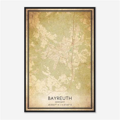 Vintage Bayreuth Germany Map Poster Bayreuth City Road Wall Art Print