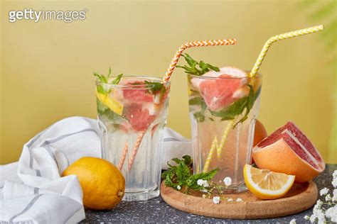 Aesthetic Fresh Cocktails With Fruits Low Alcohol Zero Proof Drinks