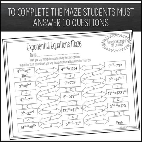 Exponential Equations Worksheet Maze Activity By Amazing Mathematics