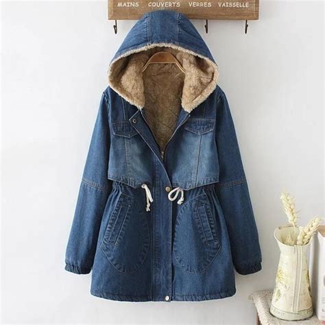 Warm Long Denim Padded Jacket | Denim winter coat, Denim coat, Denim ...