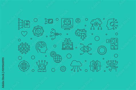 Artificial Intelligence Line Horizontal Banner Vector Ai Technology Illustration Stock Vector