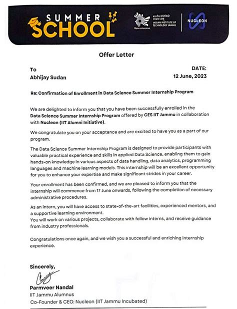 Summerschoolinternship Iitjammu Professionalgrowth Abhijay Sudan