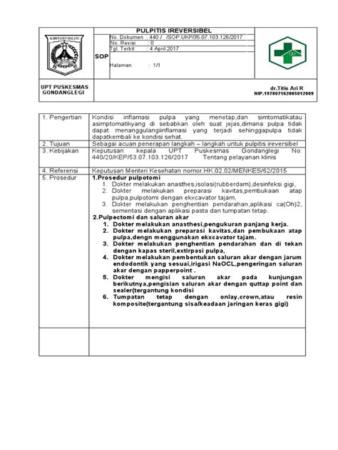 Sop Pulpitis Irreversibel Pdf