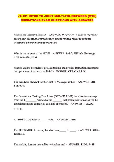Jt 101 Intro To Joint Multi Tdl Network Mtn Operations Exam Questions With Answers Jt 101