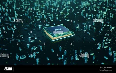 Technological Background With CPU And Circuit Board Flying CPU And Installation In Center