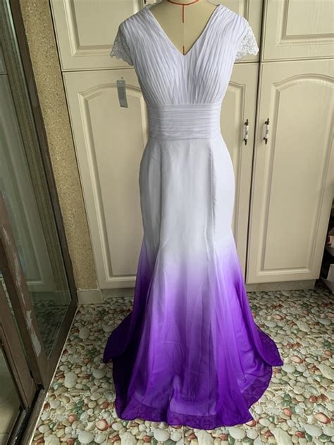 White Purple Ombre Wedding Dresses Colored Bridal Dresses Mermaid