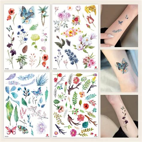 4장 세트 심미적인 도파민 Y2k 분위기 수채화 나비 깃털 일시적 타투 세트 생동감 넘치는 색상 1 Temu Korea