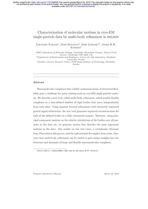 Pdf Characterisation Of Molecular Motions In Cryo Em Single Particle Data By Multi Body