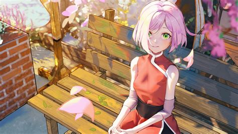 Pink Hair Green Eyes Sakura Haruno With Red Dress Hd Naruto Wallpapers