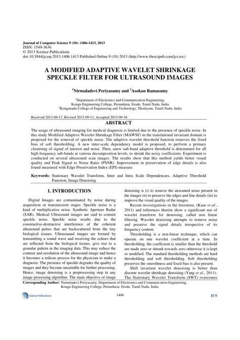 Pdf A Modified Adaptive Wavelet Shrinkage Speckle Filter For Ultrasound Images