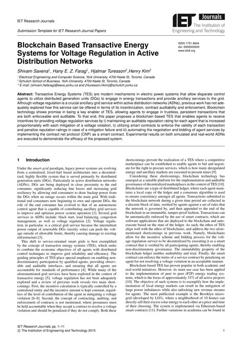 Pdf Blockchain Based Transactive Energy Systems For Voltage