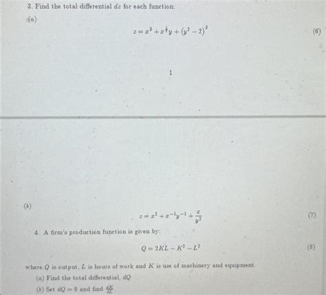 Solved 3 Find The Total Differential Dz For Each Function