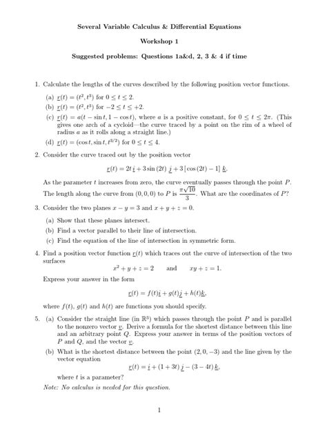 The University Of Edinburgh 2nd Year Problem Set Pdf Curve Plane