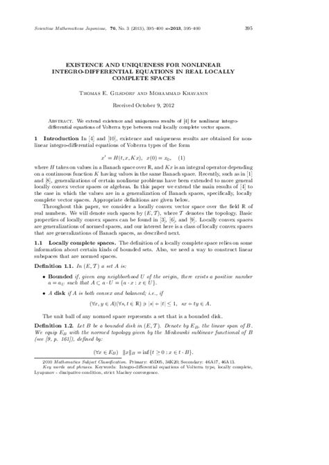 Pdf Existence And Uniqueness For Nonlinear Integro Differential Equations In Real Locally