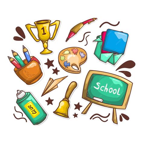 Premium Vector School Supplies Cartoon Doodle Collection Set