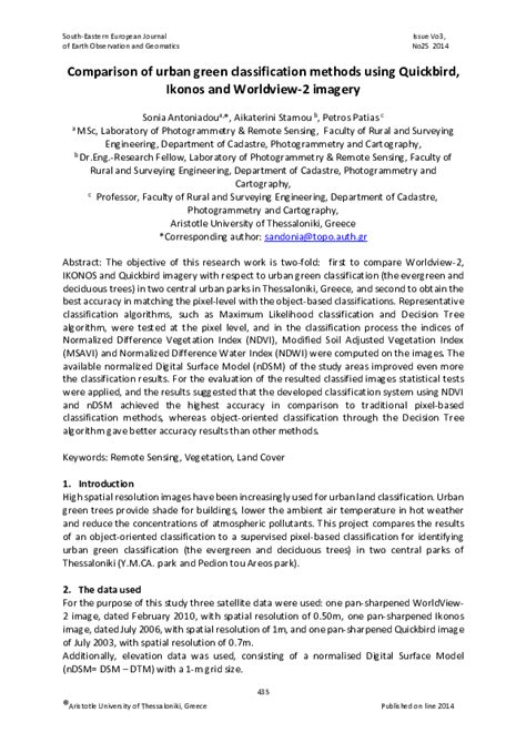 Pdf Comparison Of Urban Green Classification Methods Using Quickbird Ikonos And Worldview 2