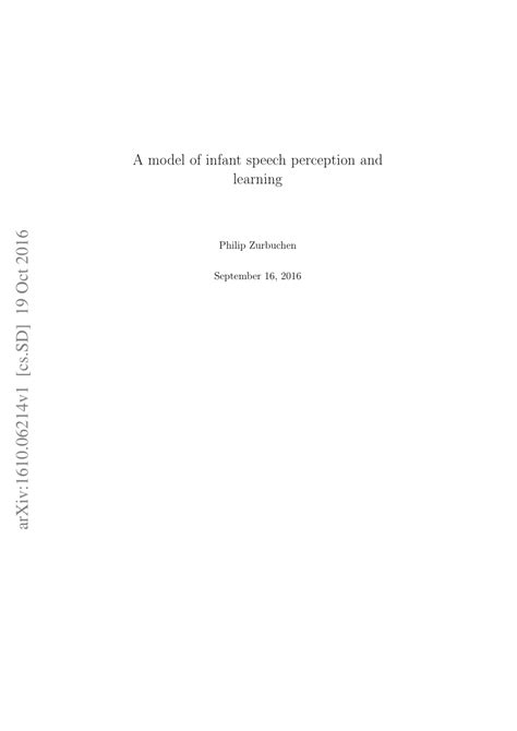 Pdf A Model Of Infant Speech Perception And Learning