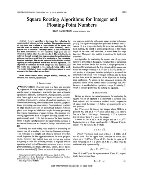 Square Rooting Algorithms For Integer And Floating Point Numbers Pdf Square Root Integer