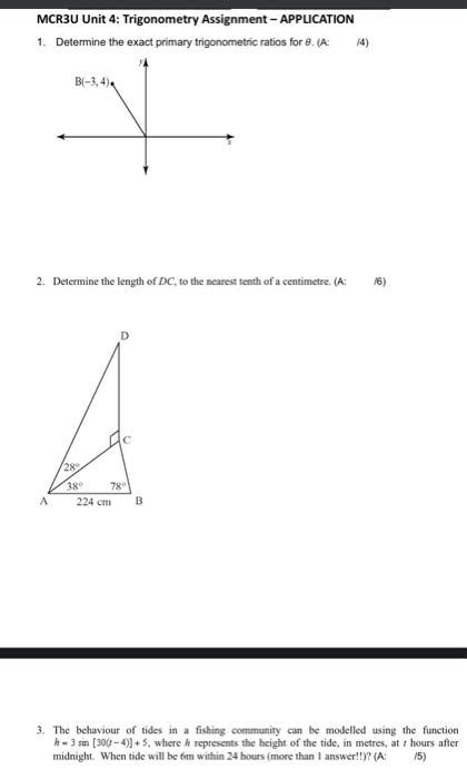 Solved Mcr3u Unit 4 Trigonometry Assignment Application