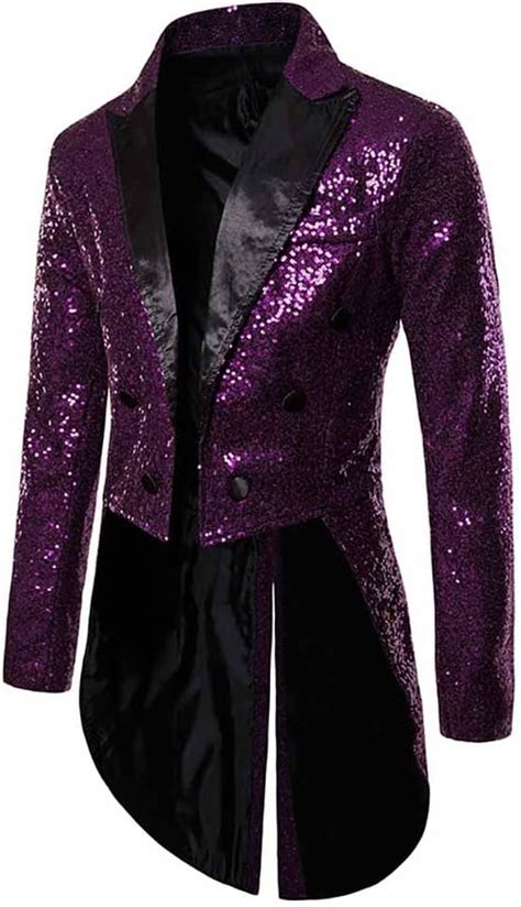 Mens Seuqin Glitter Tuxedo Tailcoat Double Breasted Tails Slim Fit