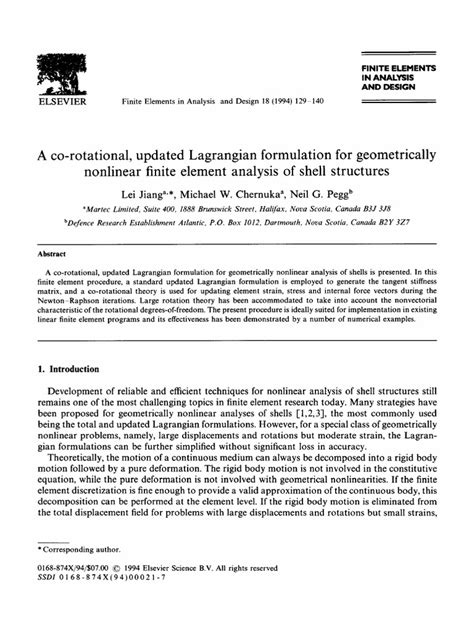 430 A Co Rotational Updated Lagrangian Formulation For Pdf Stress
