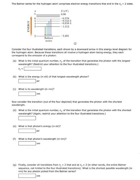 Solved The Balmer Series For The Hydrogen Atom Comprises