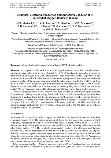 Pdf Structure Electronic Properties And Annealing Behavior Of Di Interstitial Oxygen Center