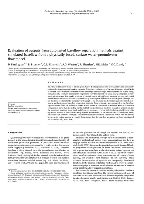 Pdf Evaluation Of Outputs From Automated Baseflow Separation Methods