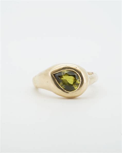 Drip Ring Solid 9ct Gold 18ct Green Pear Sapphire Zoemcbride