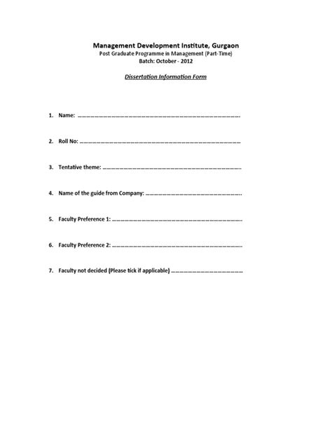 Mdi Gurgaon Pgdm Part Time Dissertation Form Pdf