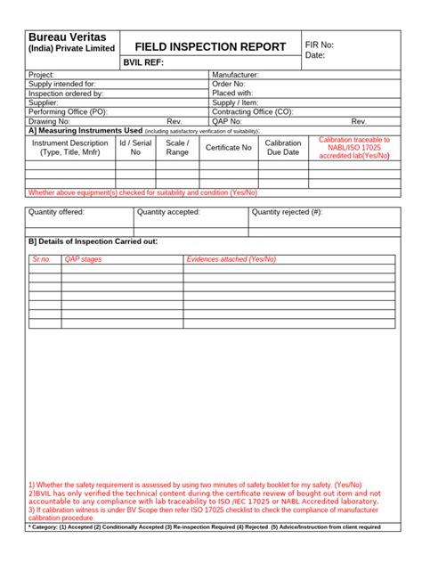 Field Inspection Report Fir R6 2020 Pdf Calibration
