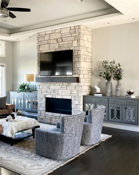 Repose Gray Walls With Fireplace Design Repose Gray By Sherwin