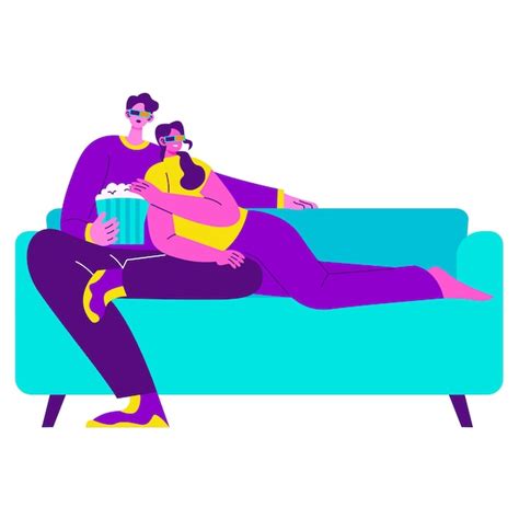 Casal Assistindo Filme Relacionamento Vetor Premium