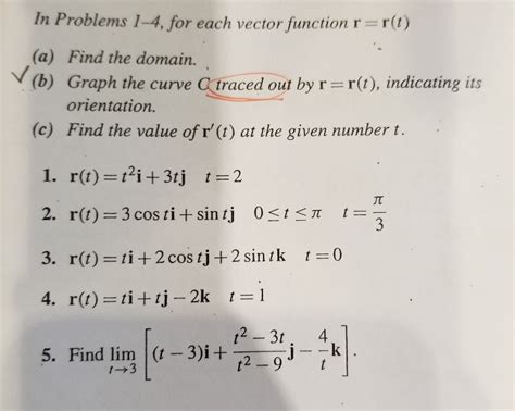 solved in problems 1 4 for each vector function r r t
