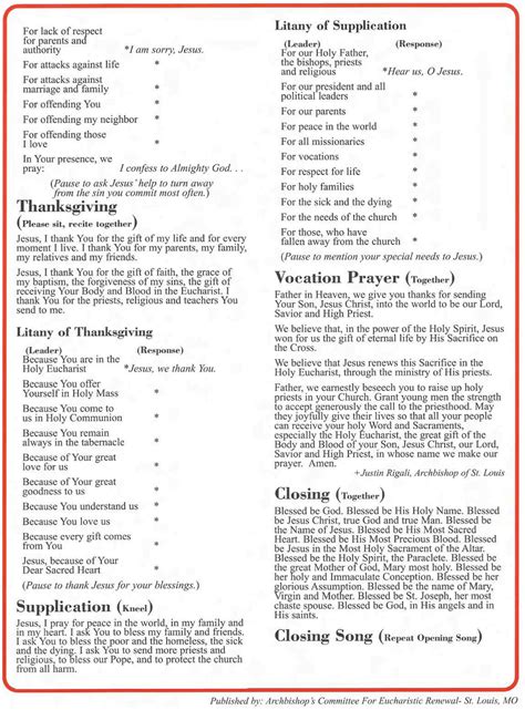 Eucharistic Adoration Prayer Card For Christians Pdf