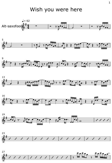 Wish You Were Here Sheet Music For Alto Saxophone