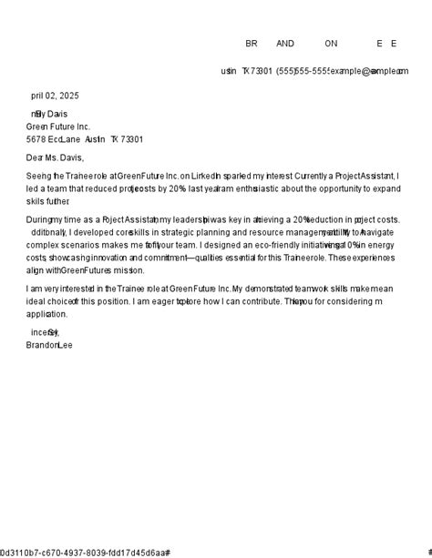 Management Trainee Cover Letter Examples