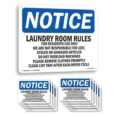 Laundry Room Rules For Residents Use Only Osha Notice Aluminum Sign 18