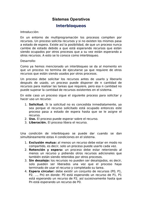 Interbloqueos Sistemas Operativos Interbloqueos Introducción En Un