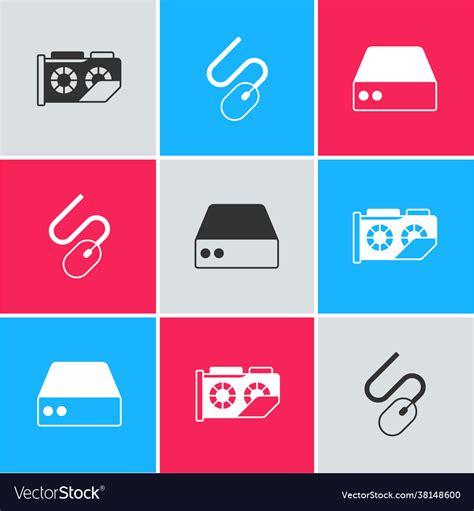 Set Video Graphic Card Computer Mouse And Server Vector Image