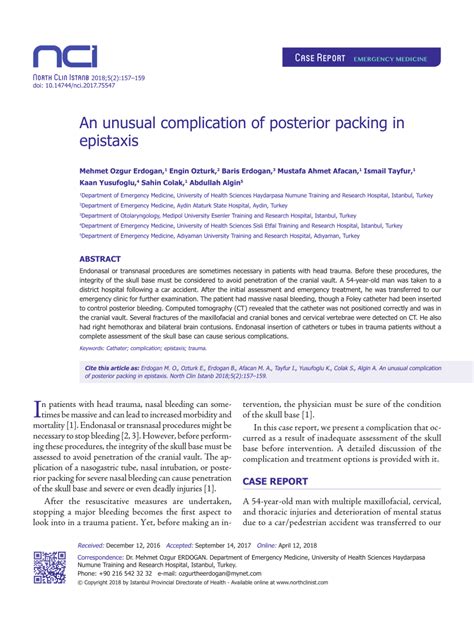 Pdf An Unusual Complication Of Posterior Packing For Epistaxis