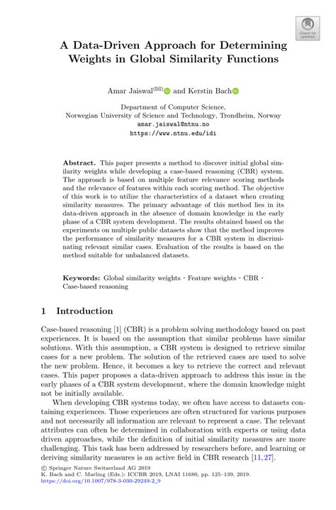 Pdf A Data Driven Approach For Determining Weights In Global Similarity Functions