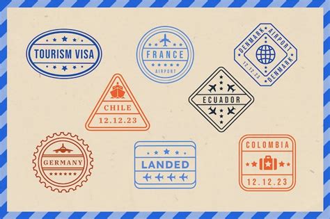 Conjunto De Carimbo De Passaporte De Design Plano Vetor Premium