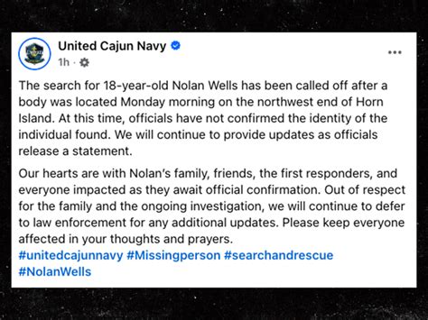 Missing 18 Year Old Nolan Wells Found Dead On Mississippi Island