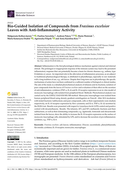 Pdf Bio Guided Isolation Of Compounds From Fraxinus Excelsior Leaves With Anti Inflammatory