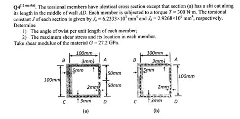 Solved The Torsional Members Have Identical Cross Section Chegg Com